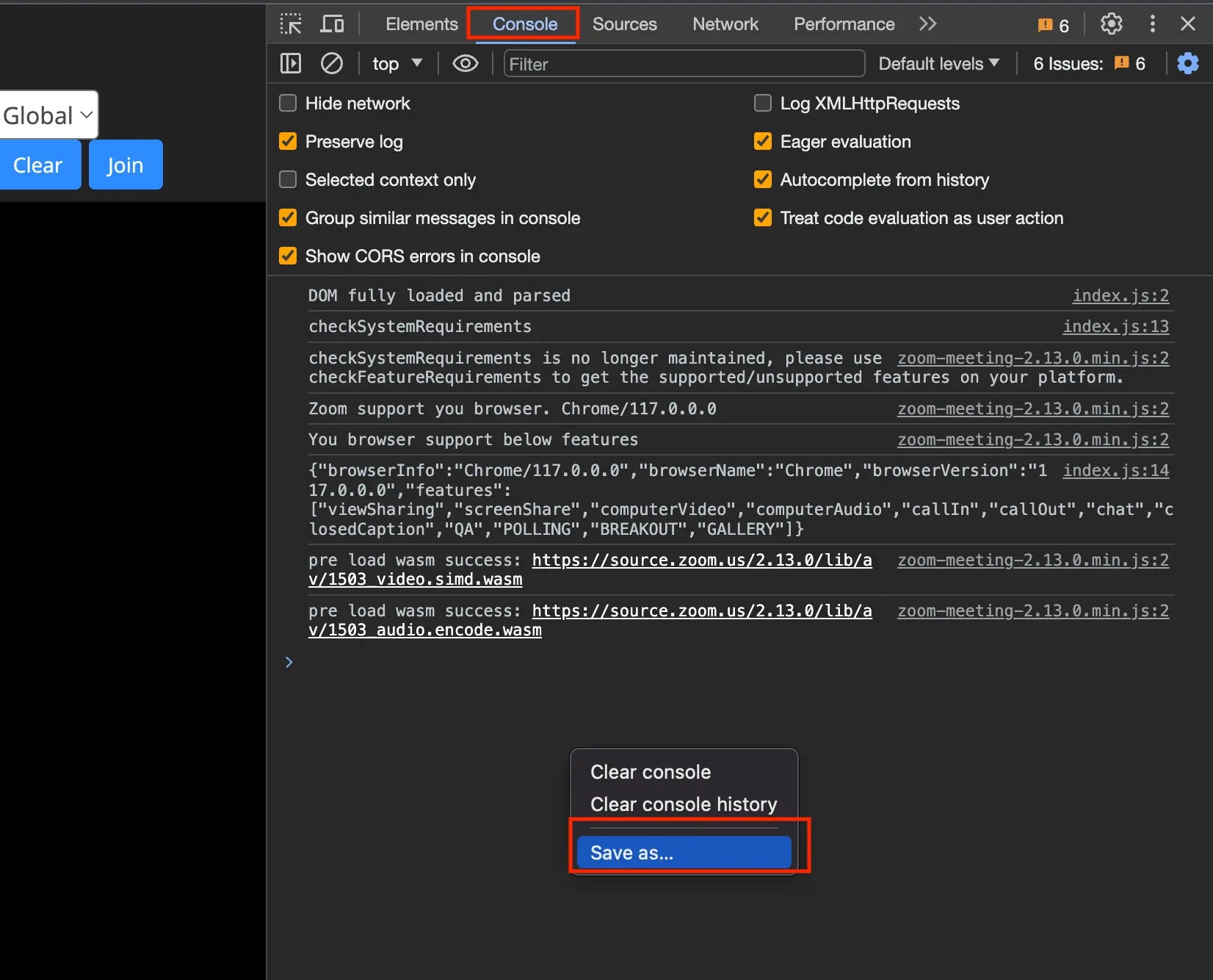 Procedure to collect logs from Zoom Video SDK apps