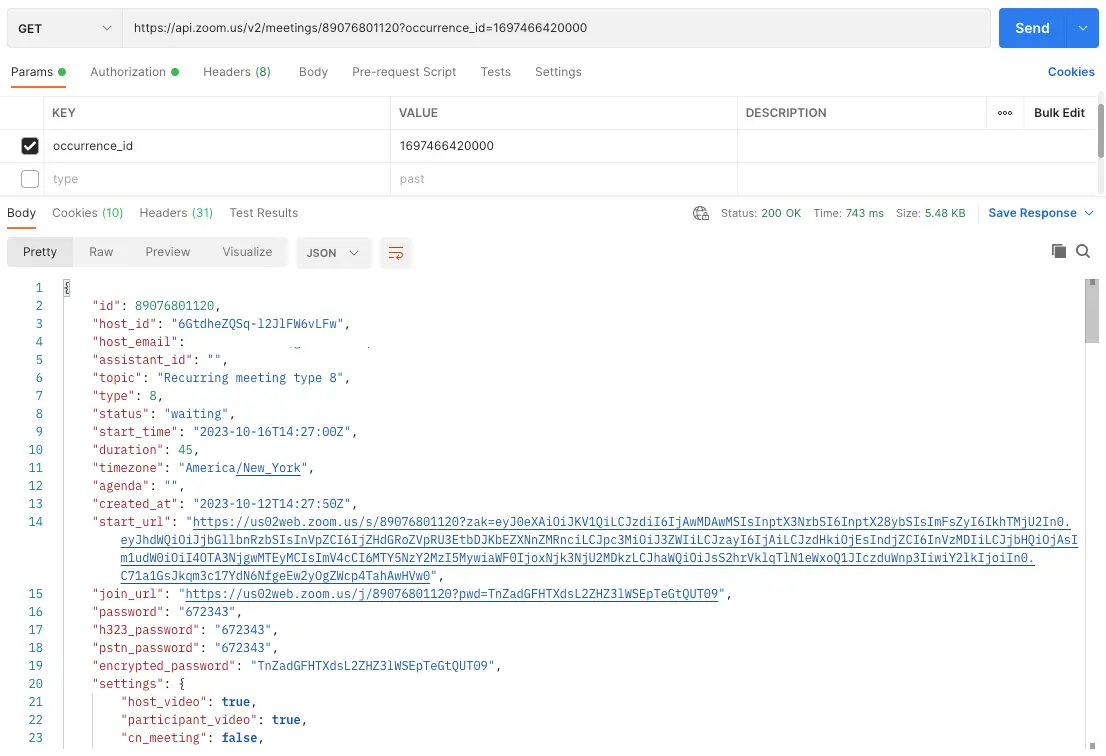 Zoom Meeting API querying tips - Occurrences IDs and instances