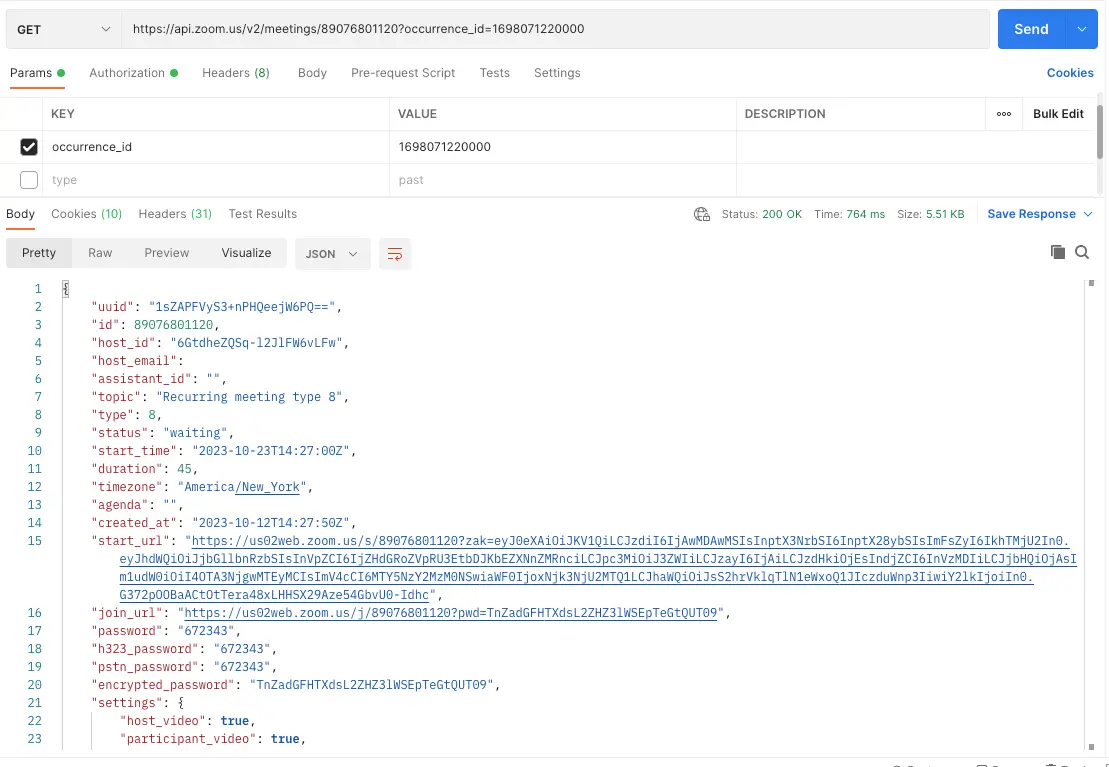 Zoom Meeting API querying tips - Occurrences IDs and instances