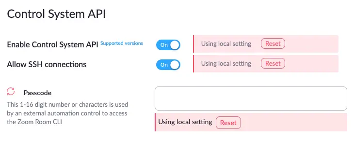 Zoom Rooms Control System API