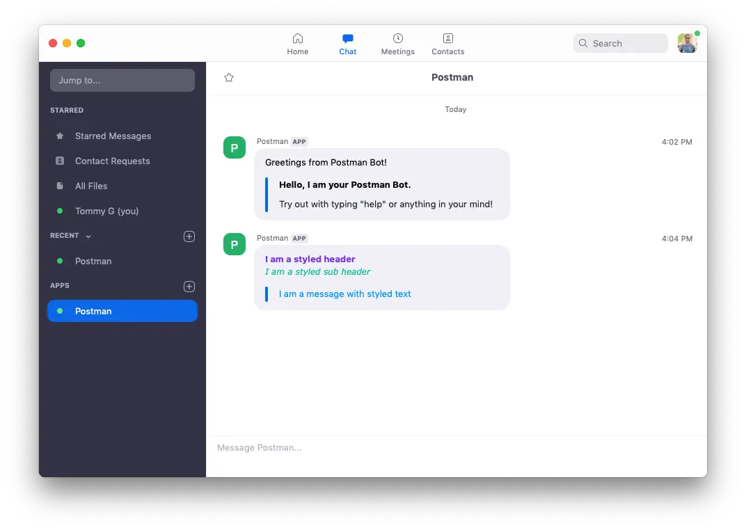 Using Postman to Test Zoom Chat Apps