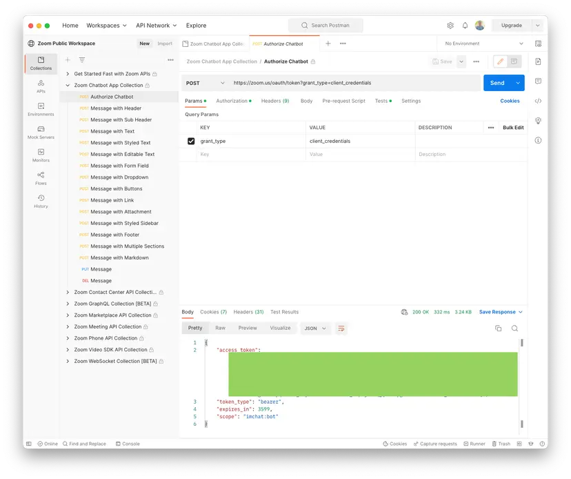 Using Postman to Test Zoom Chat Apps