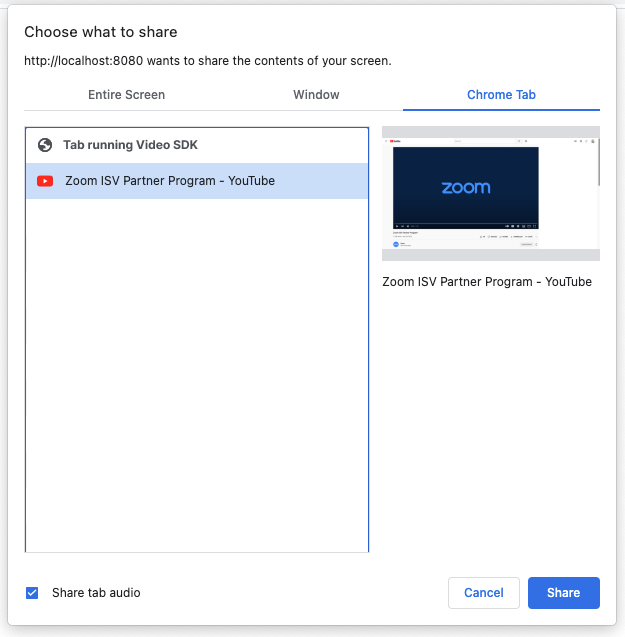 Video SDK - web - Browser share options